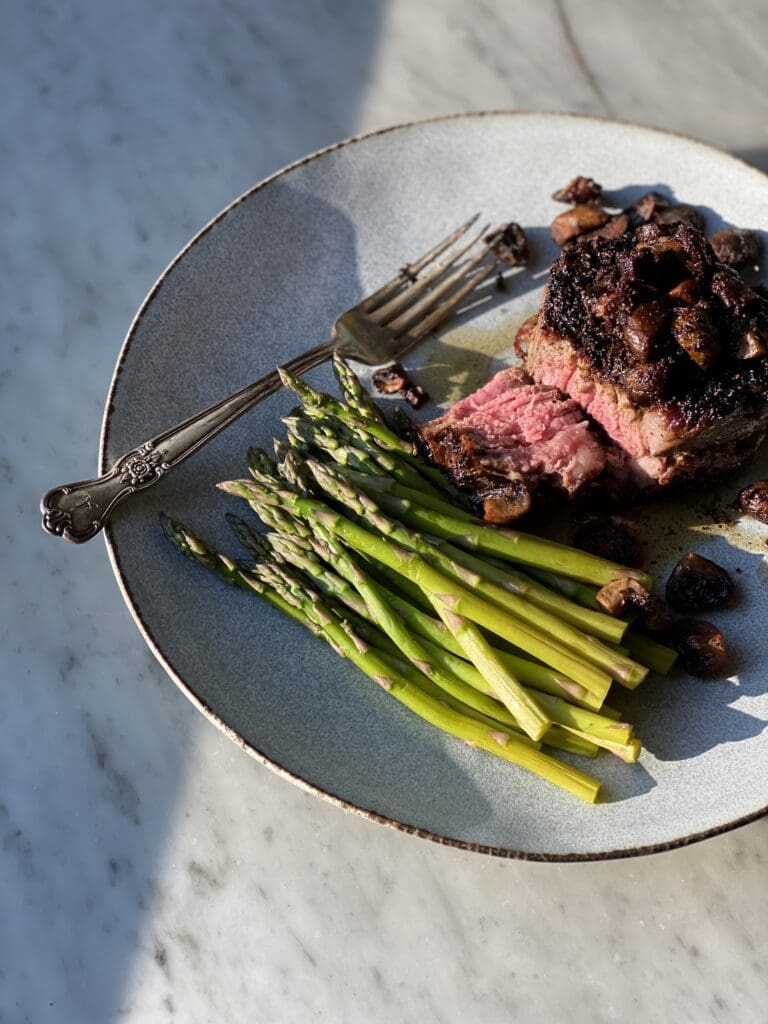 The Perfect Medium-Rare Steak & Sauteéd Mushrooms