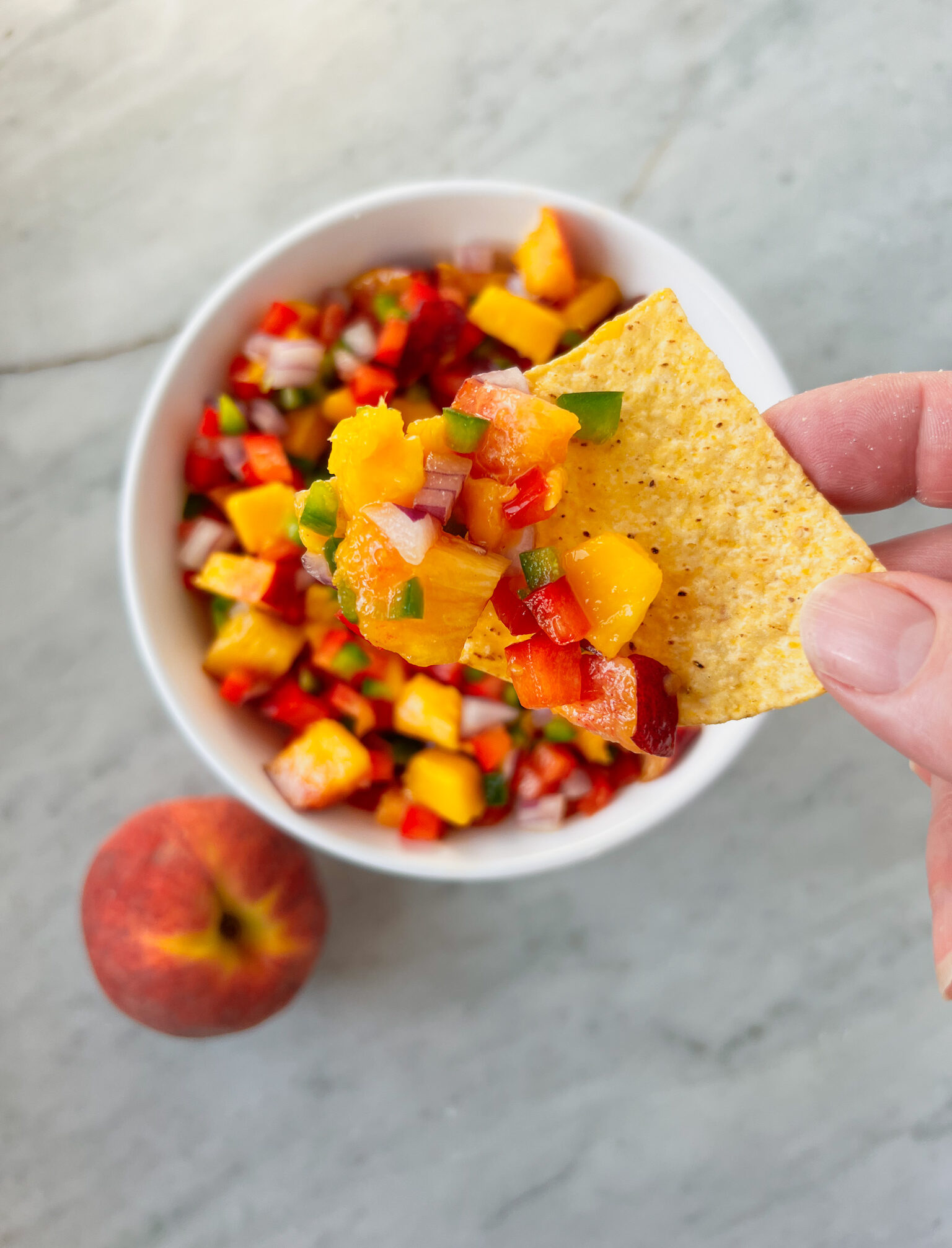 Easy Spicy Mango Peach Salsa - The Perks of Being Us